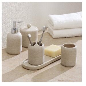 QL Design | Bath | 5 Piece Sand Color Resin Bathroom Accessories Set ...